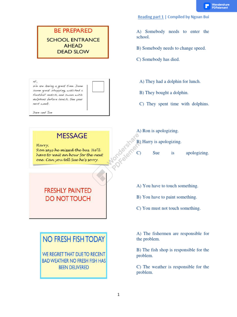 Reading Part 1 PET | PDF