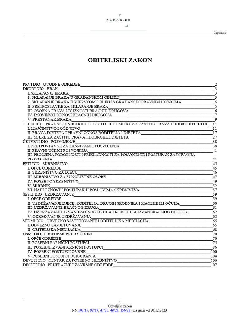 Obiteljski zakon 2024 | PDF