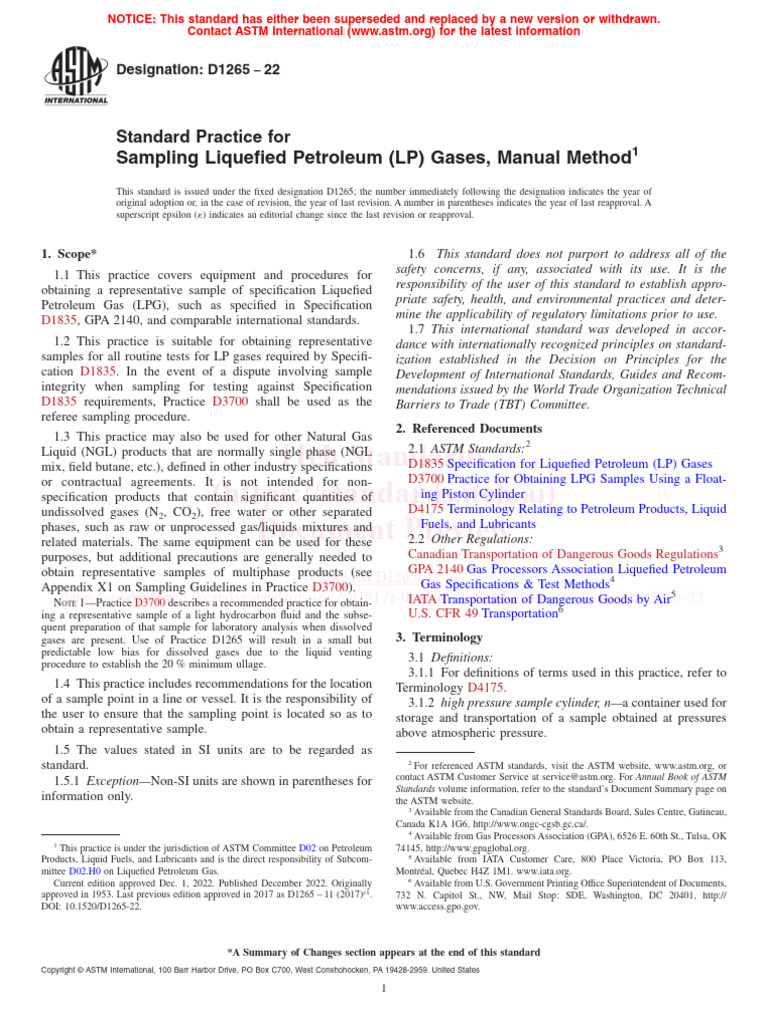 ASTM-D1265-22 | PDF | Liquefied Petroleum Gas | Valve