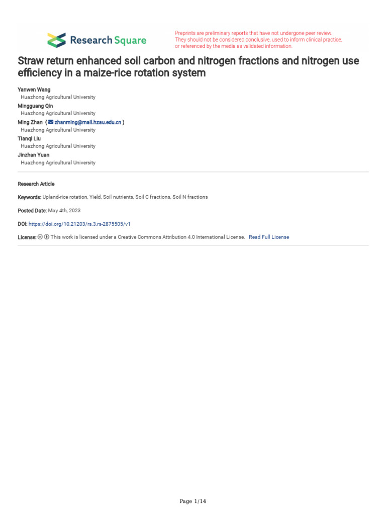 Straw return enhanced soil carbon and nitrogen fractions and nitrogen ...