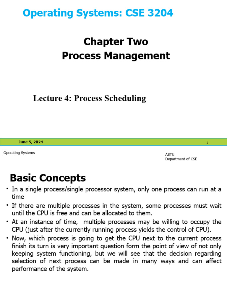 Lecture 4 - Process Scheduling | PDF | Scheduling (Computing) | Process (Computing)