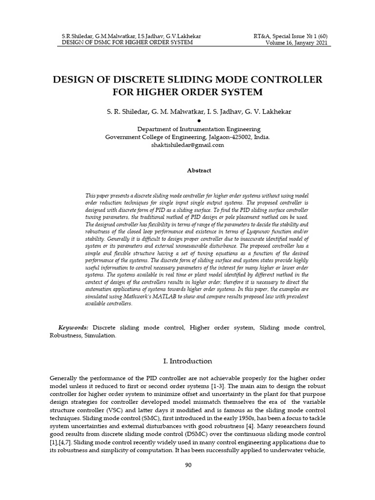 Design of Discrete Sliding Mode Controller For Higher Order System | Download Free PDF | Control ...