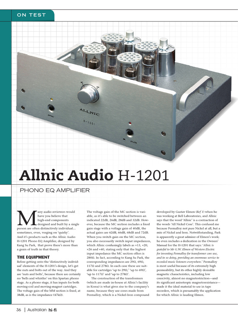 AHF Nov15 Allnic H-1201 | PDF | Equalization (Audio) | Amplifier