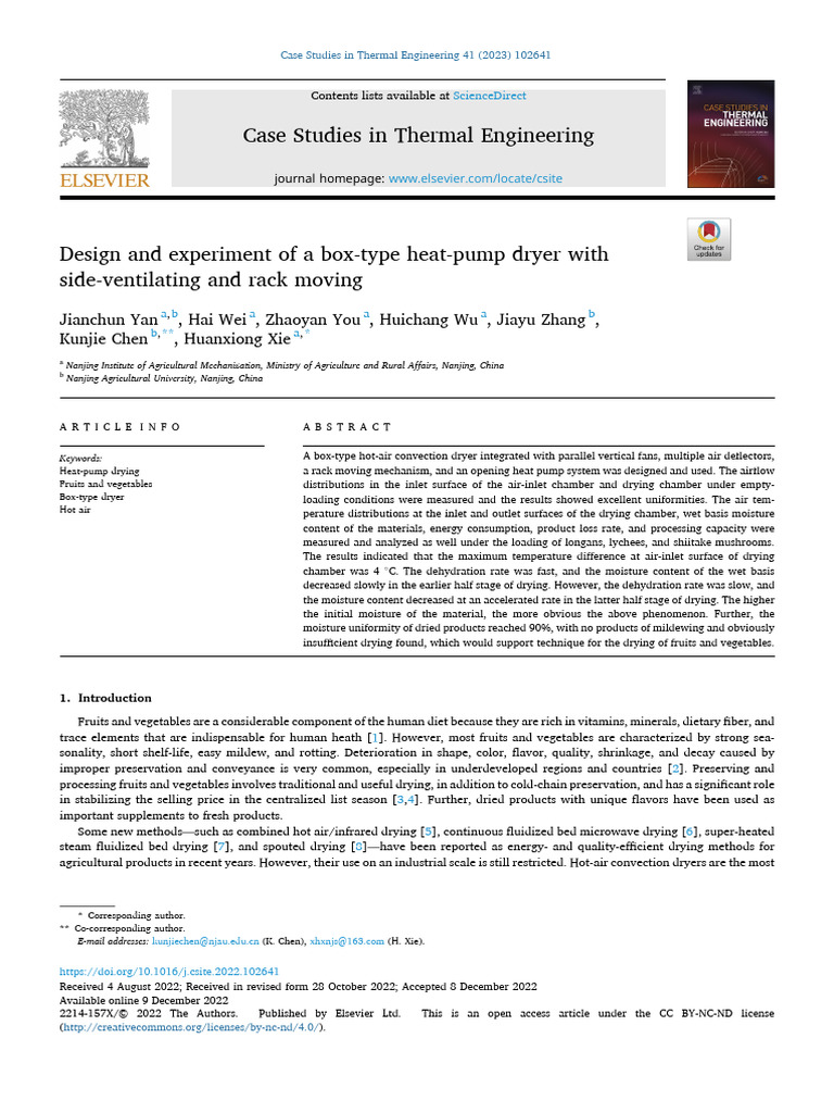 Design and Experiment of a Box-type Heat-pump Dryer With Side-Ventilating and Rack Moving ...