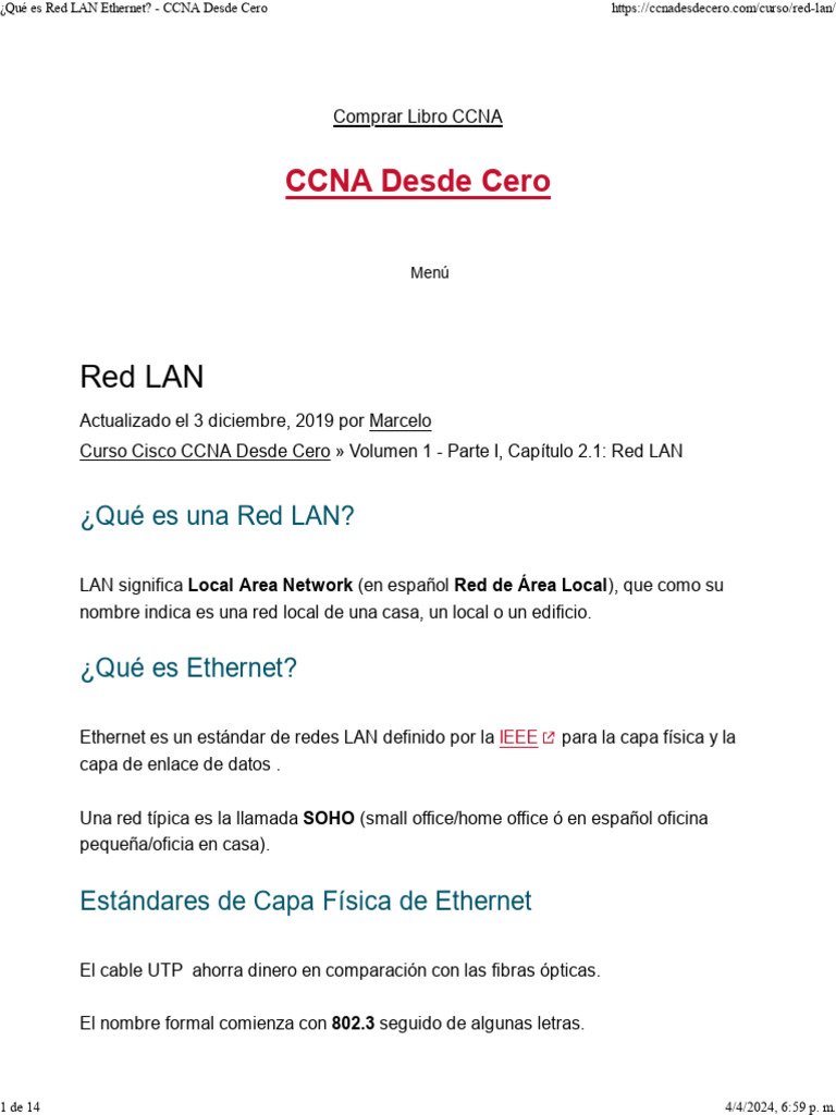 ¿Qué Es Red LAN Ethernet - CCNA Desde Cero | PDF | Ethernet | Redes de computadoras