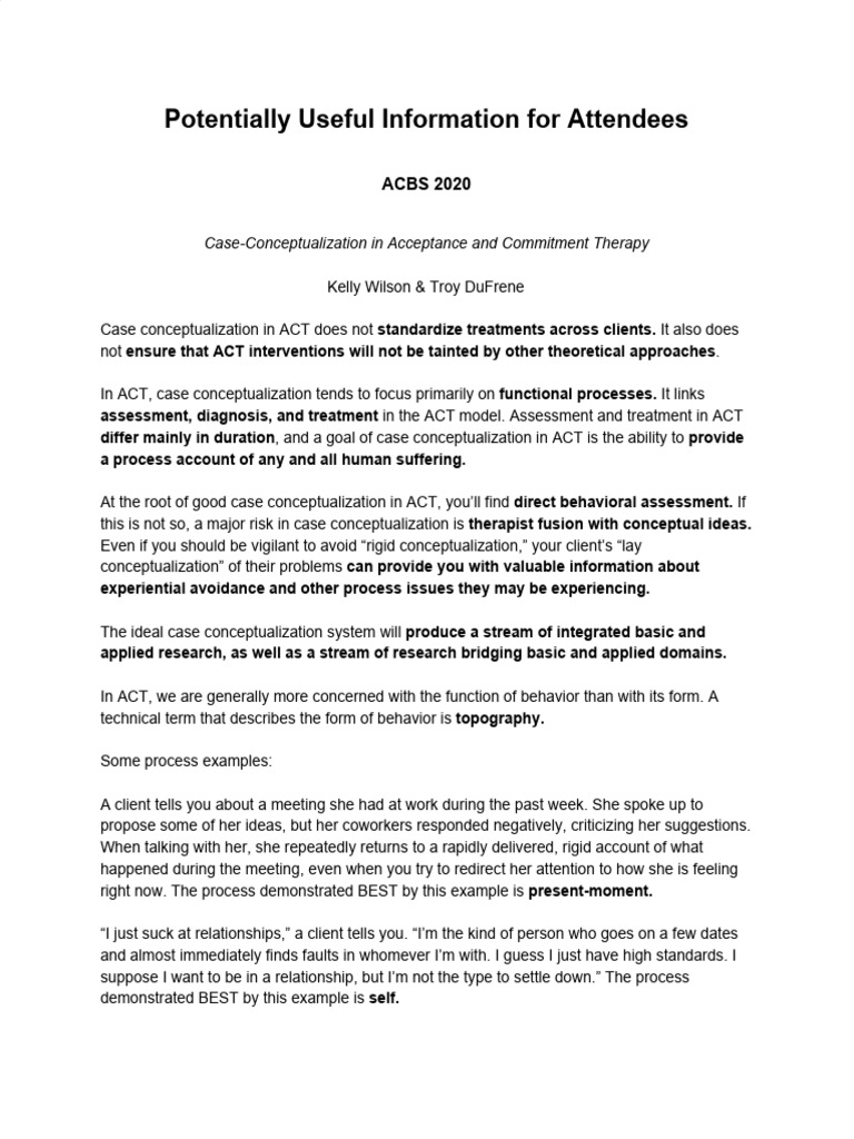 ACT Case Conceptualization Guide | PDF | Psychotherapy | Social Psychology