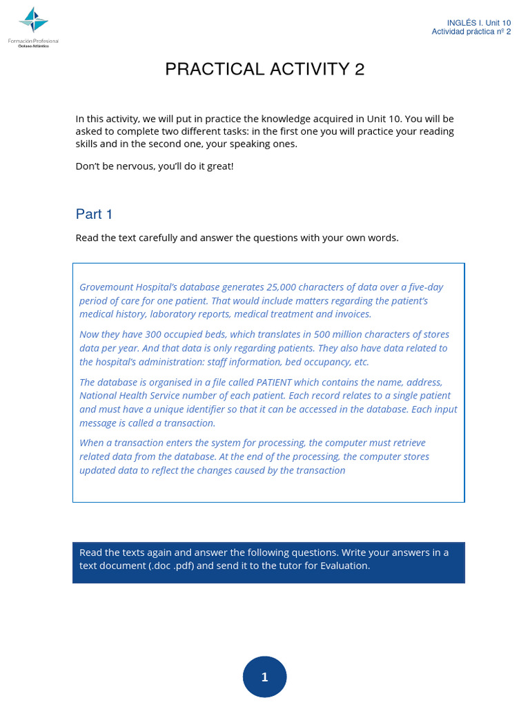 Unit 10. Computing. Activity 2 | PDF | Databases | Hospital