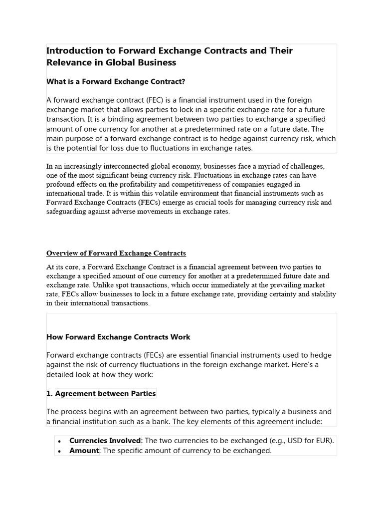 Introduction To Forward Exchange Contracts and Their Relevance in ... Introduction To Forward Exchange Contracts and Their Relevance in ...