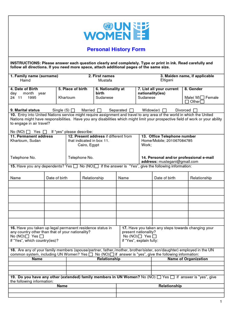 UN-Women-P11-Personal-History-Form-en | PDF | Academic Degree | Diploma