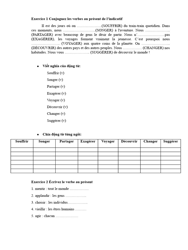Conjugaison des verbes au présent | PDF | Arts du langage et discipline ...