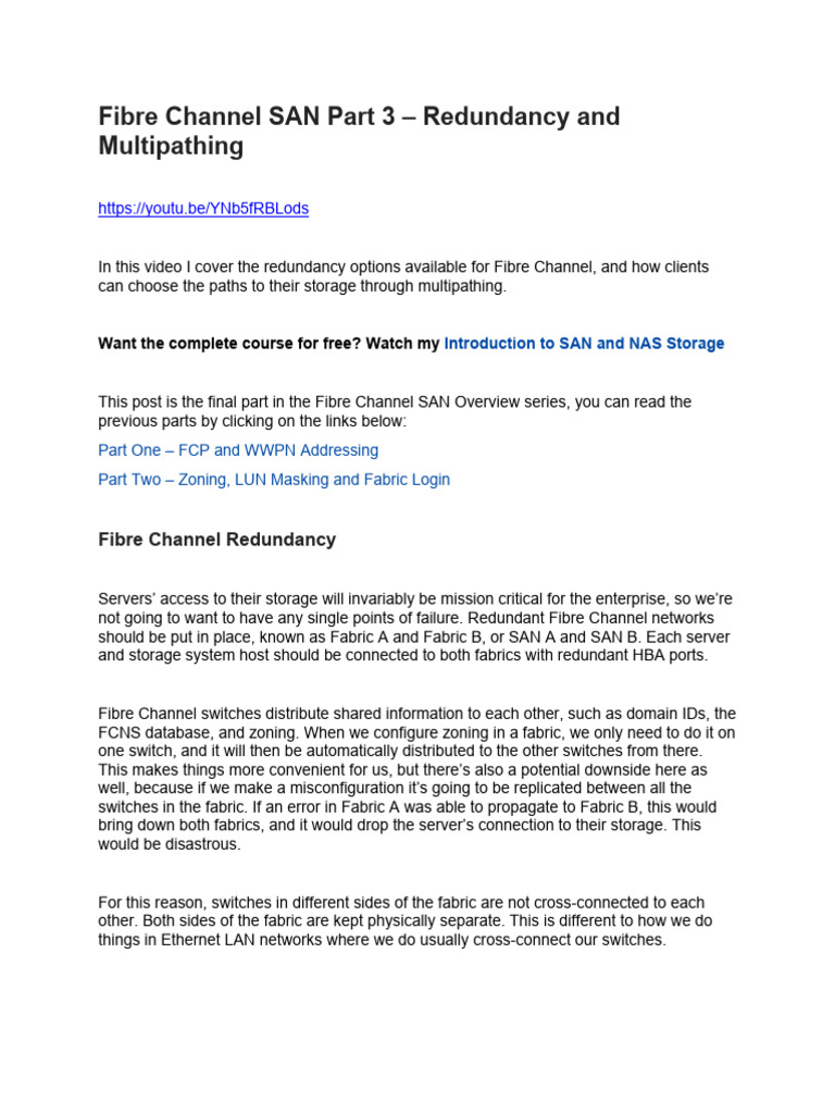 Fibre Channel SAN Part 3 – Redundancy and Multipathing | Download Free PDF | Computer Network ...