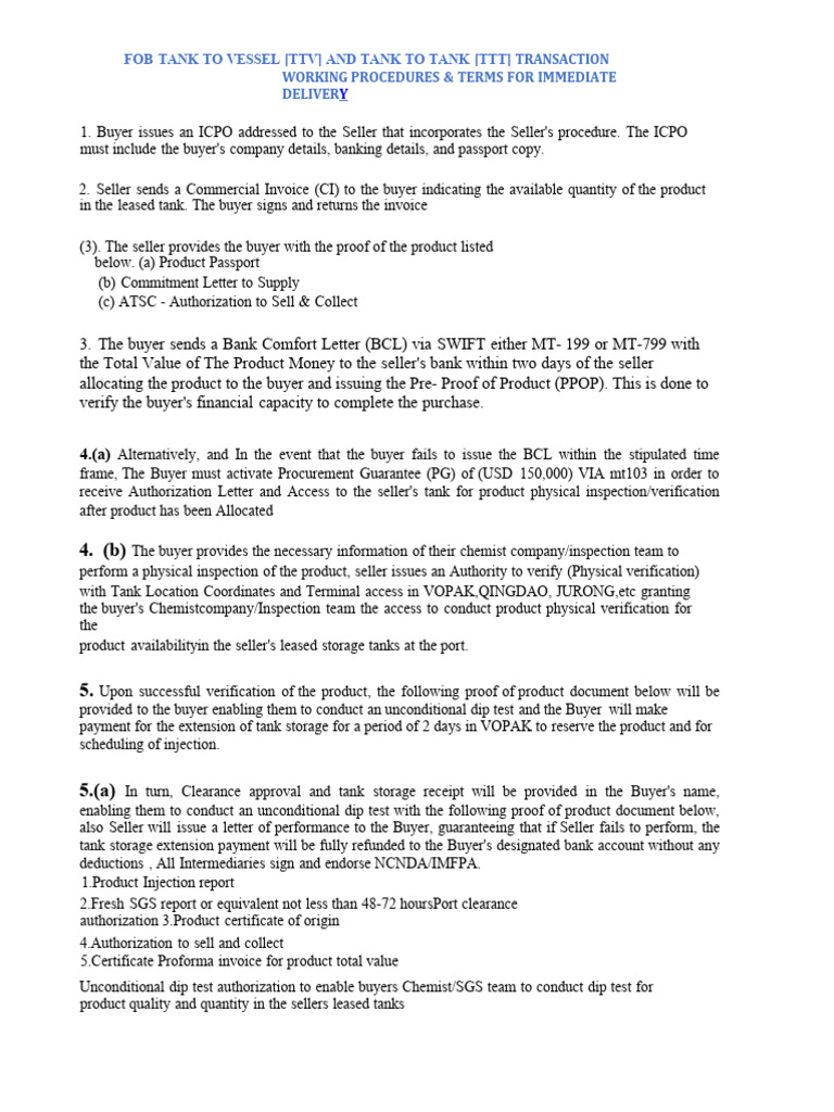 Fob - Transaction Working Procedures & Terms For Immediate Delivery ...