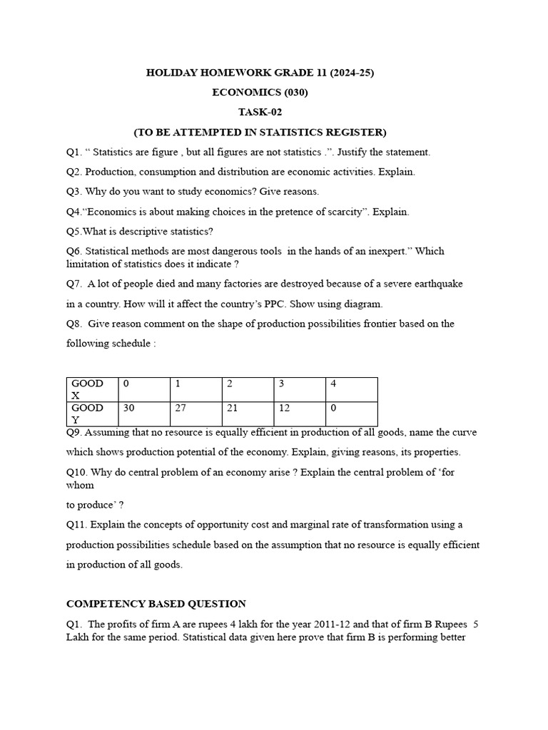 Economics Holiday Homework -g11(2024-25).Docx Part-2 | Download Free ...