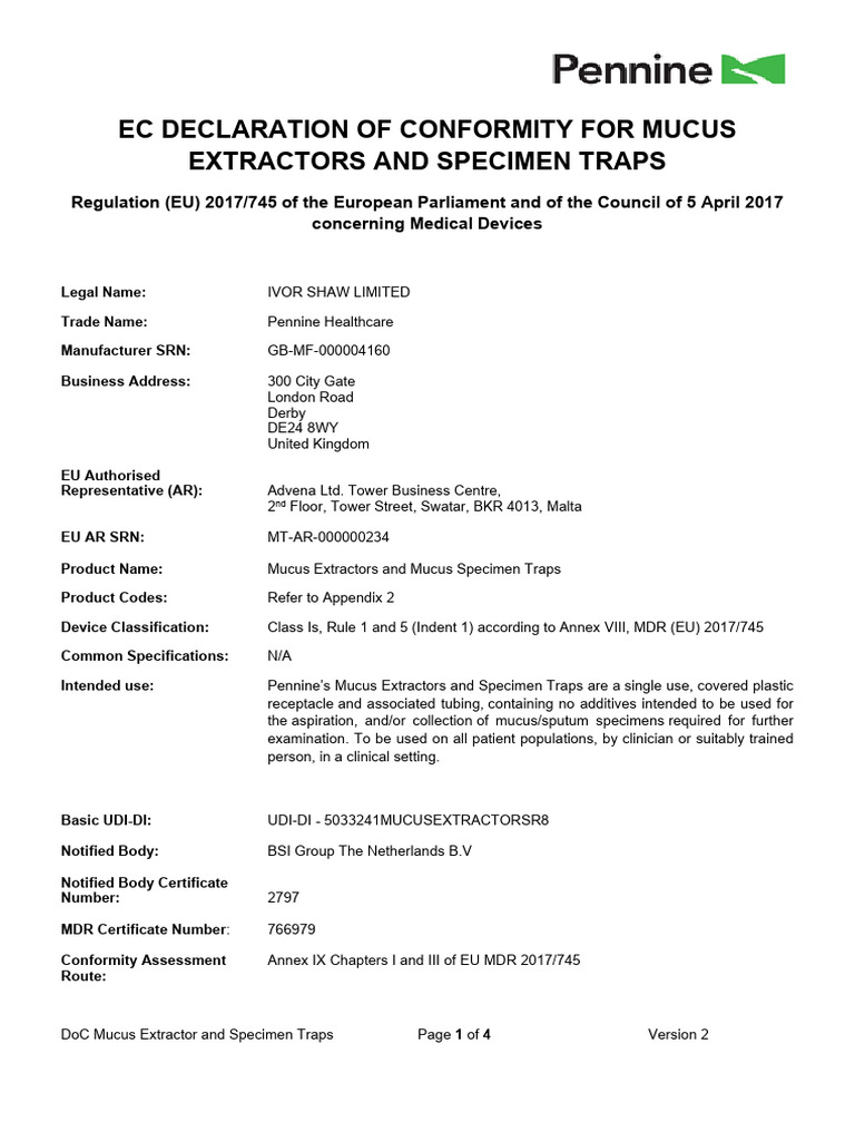 MDR Doc Mucus v2 290503 | PDF | Medical Device | Medicine