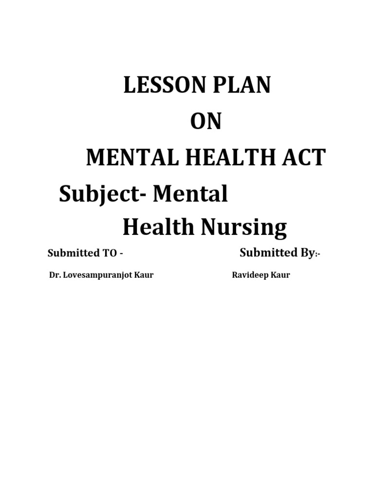 Lesson Plan On Mental Health | PDF | Mental Health | Psychiatry