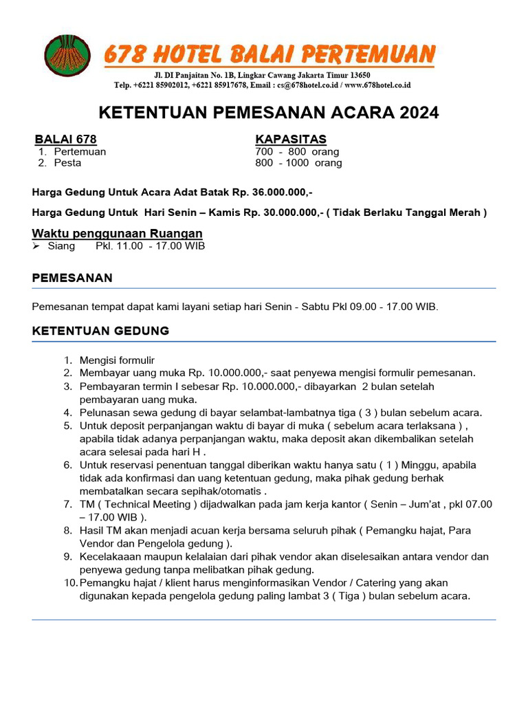 Sewa Gedung dan Catering Acara Batak | PDF
