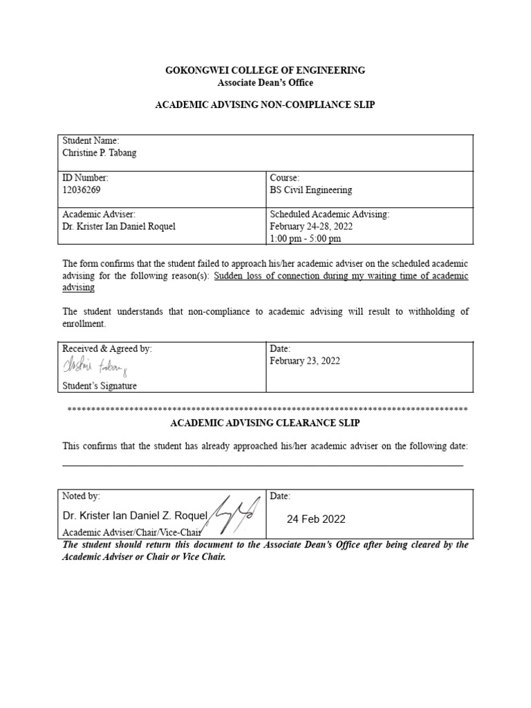 Academic Advising Form | PDF