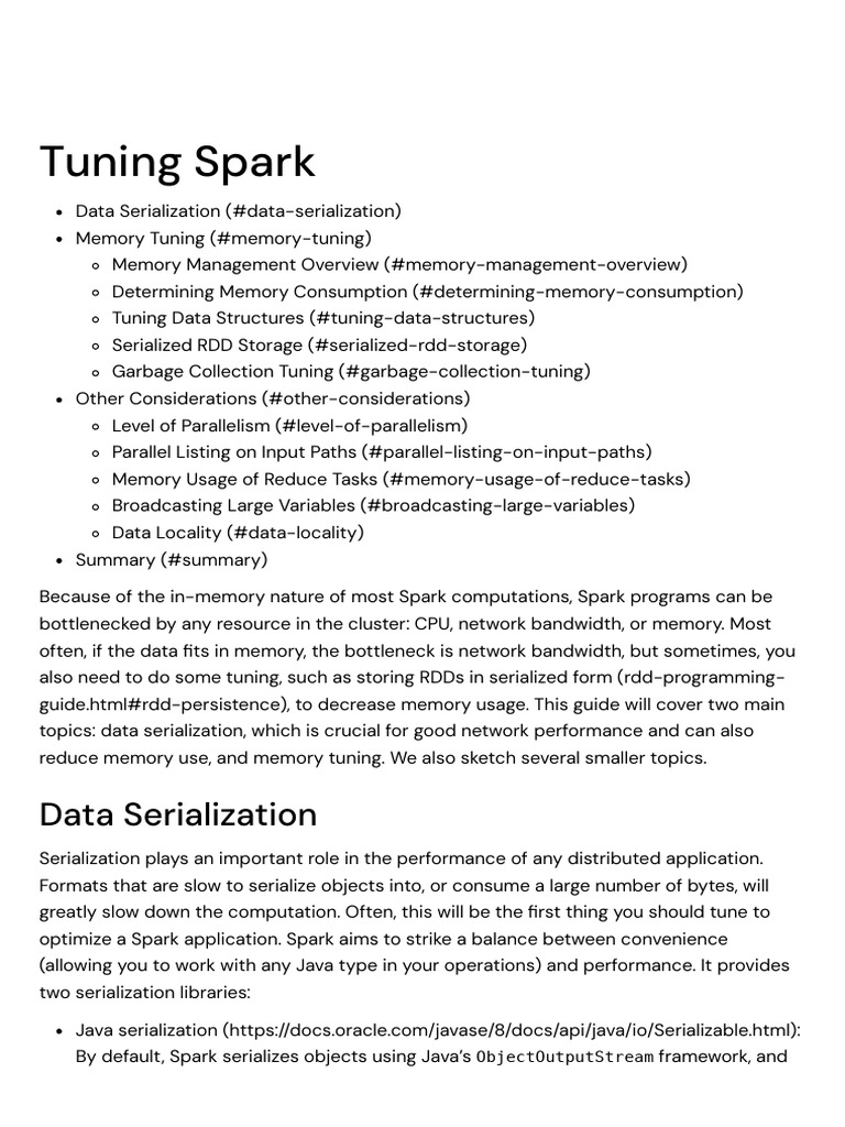 Tuning - Spark 3.5.1 Documentation | PDF | Apache Spark | Pointer (Computer Programming)