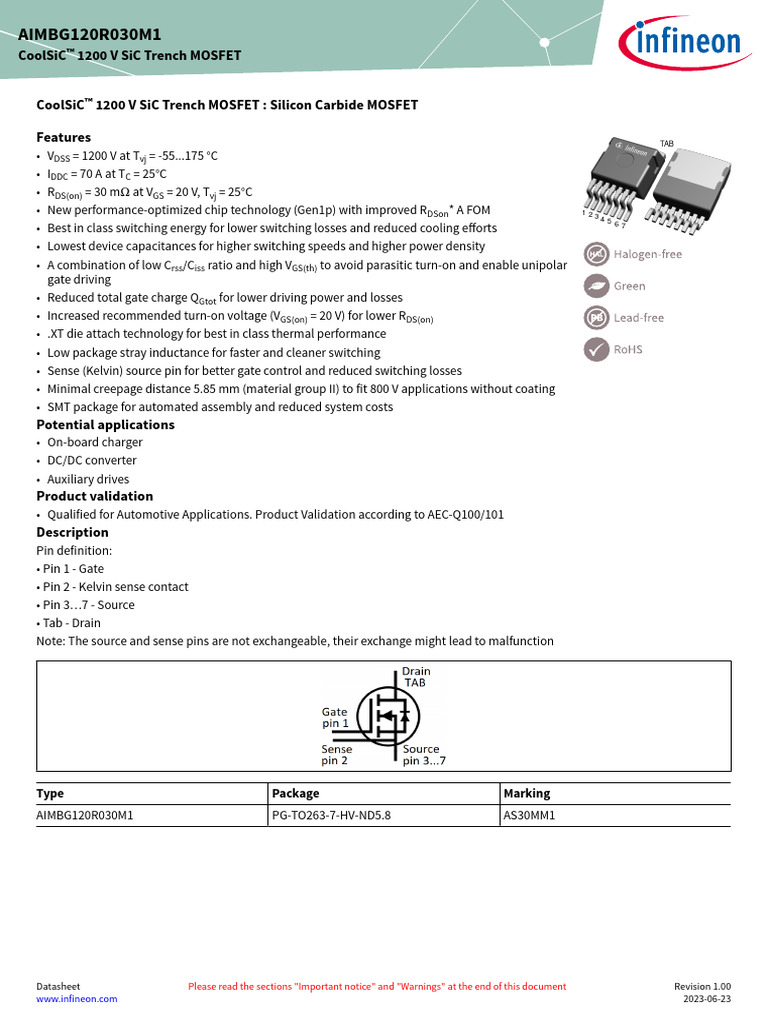 Infineon AIMBG120R030M1 DataSheet v01 00 EN-3360537 | PDF | Field Effect Transistor | Electronics