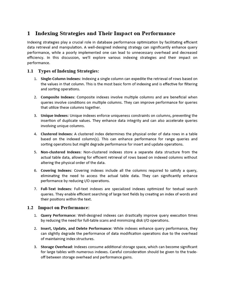 Indexing Strategies and Their Impact On Performance | Download Free PDF ...