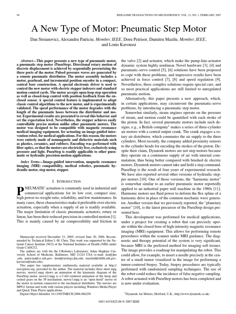 Pneumatic Step Motor for Medical Robotics | PDF | Actuator | Engines