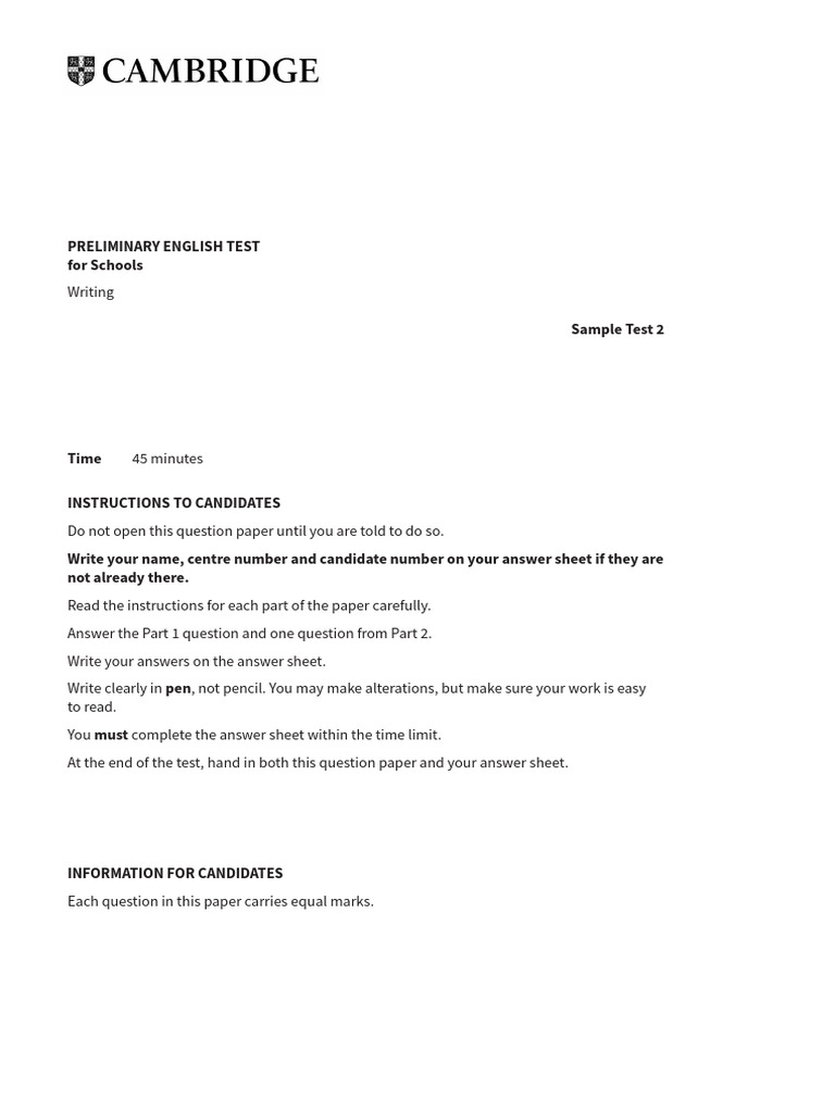 Prel FS - Writing QP - Test 2 | PDF | Question