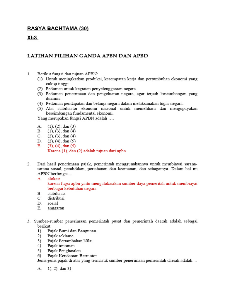 Latihan Pilihan Ganda Apbn Kelas 11 Kurikulum Merdeka | PDF | Pengelolaan Keuangan & Uang