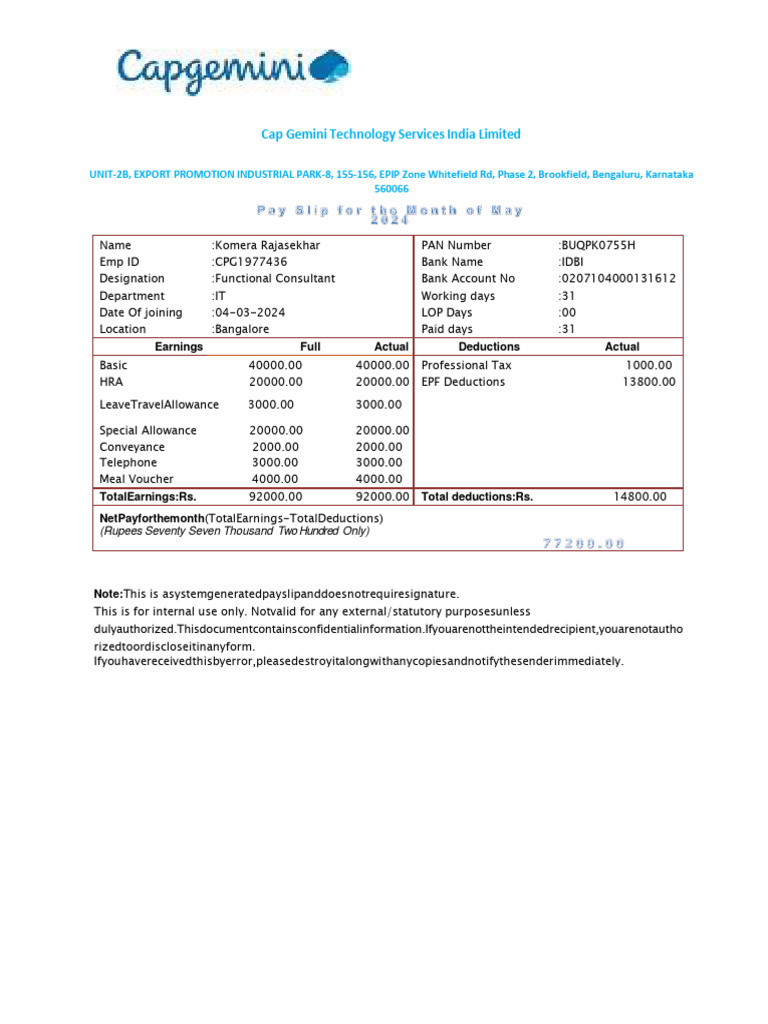 Cap May Pay Slip FC 436 | PDF
