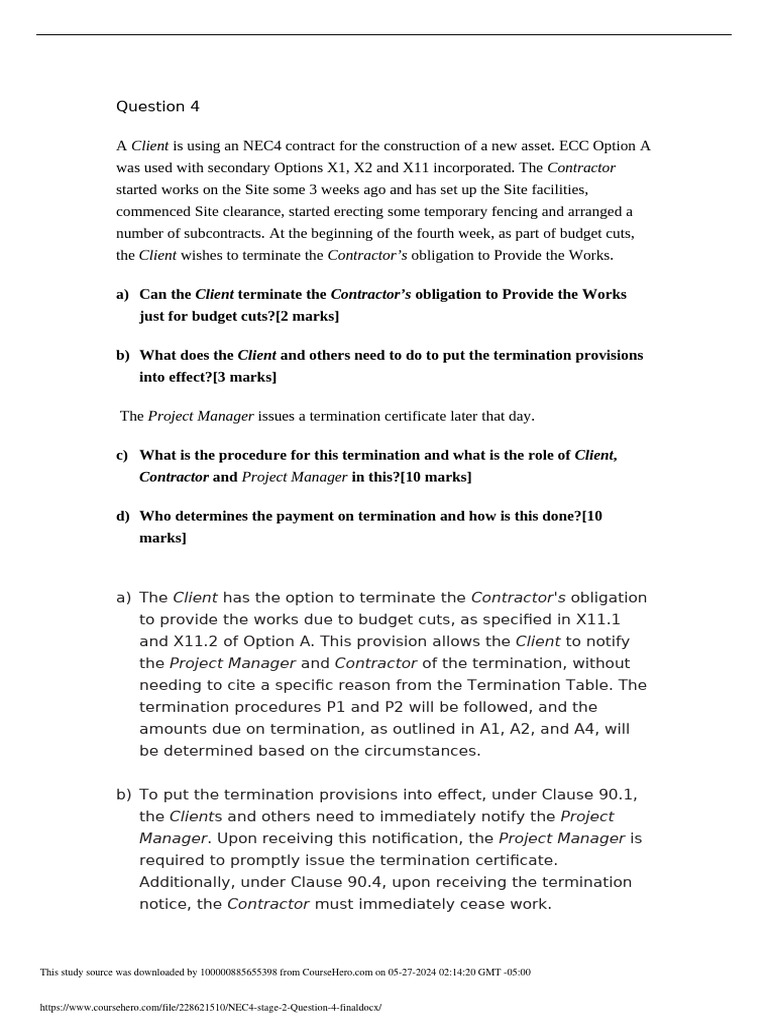 NEC4 Stage 2 Question 4 Final | PDF | Business | Private Law
