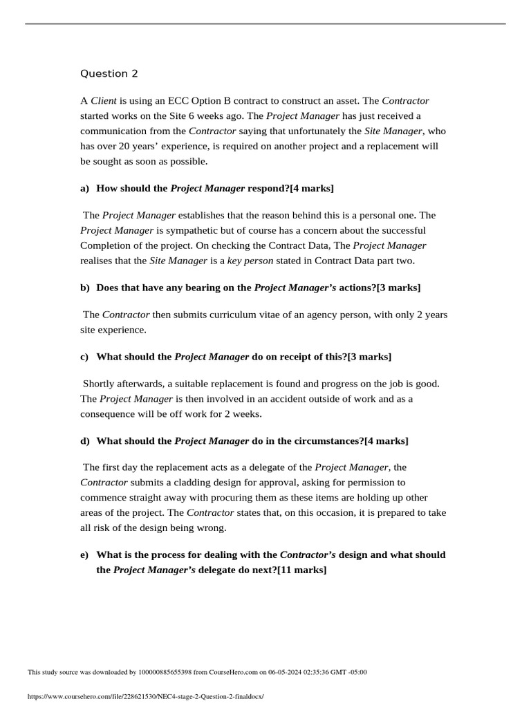 NEC4 Project Manager Responsibilities | PDF | Business