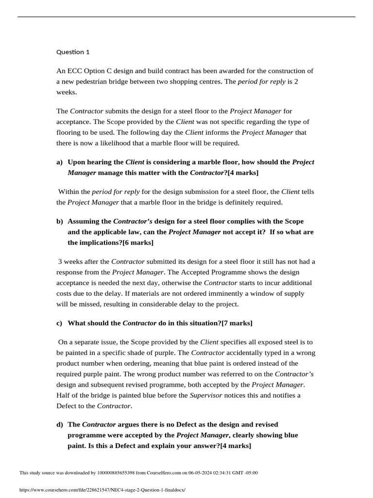 NEC4 Project Manager Exam Questions | PDF | Business