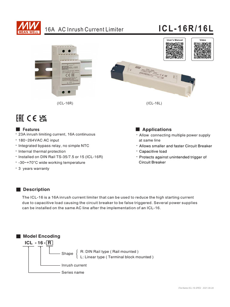 ICL 16R, 16L Spec | PDF | Power Supply | Capacitor