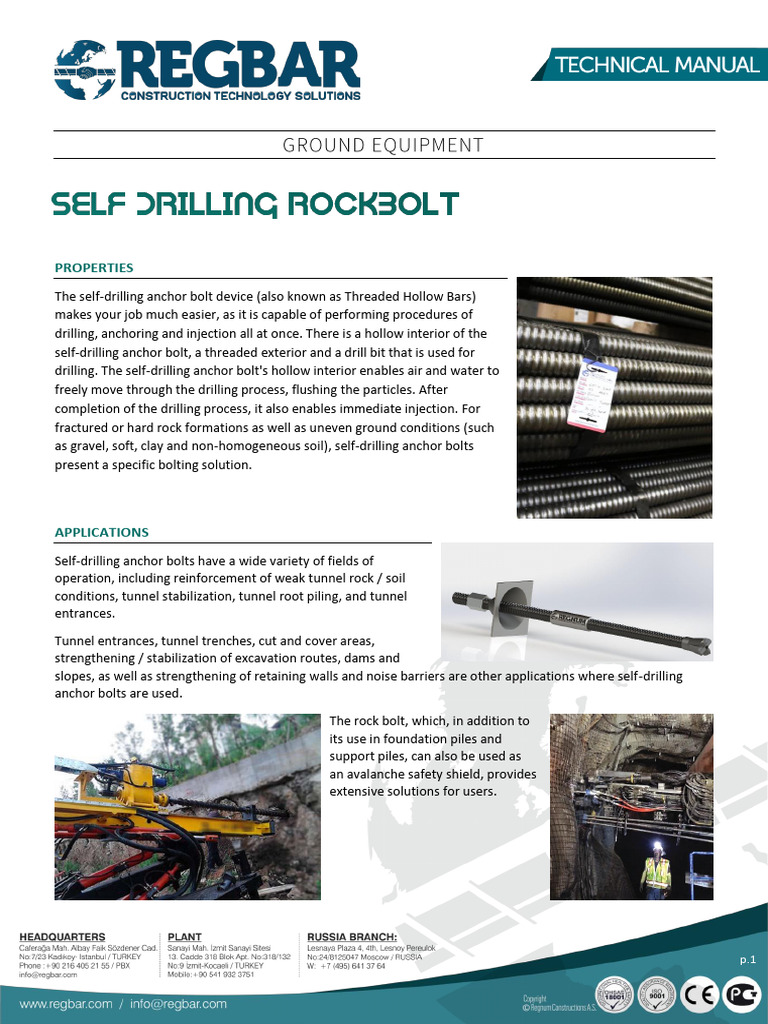 Self-Drilling Rock Bolt Datasheet-Rev00 | PDF | Screw | Deep Foundation