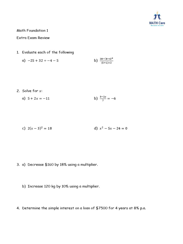 Math Exam Review: Problems & Solutions | PDF