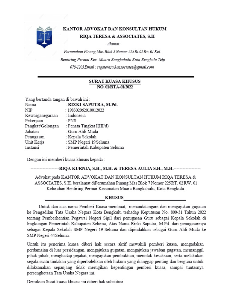 Surat Kuasa Khusus (Penggugat) K.4 | PDF