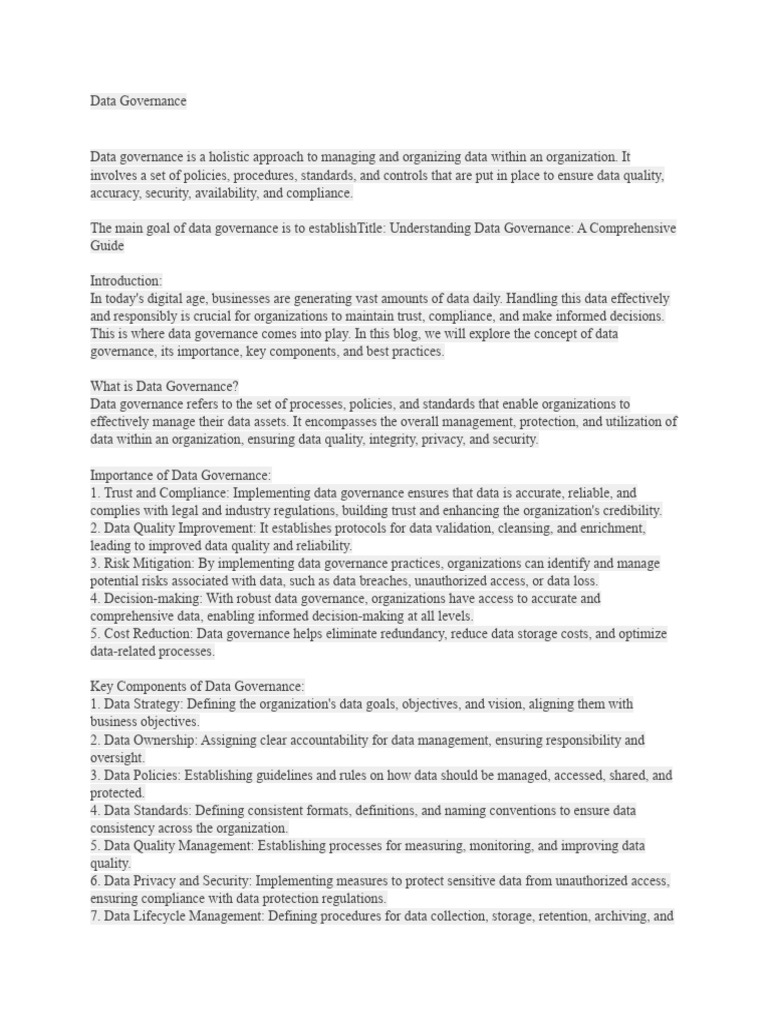 Data Governance | PDF | Governance | Regulatory Compliance