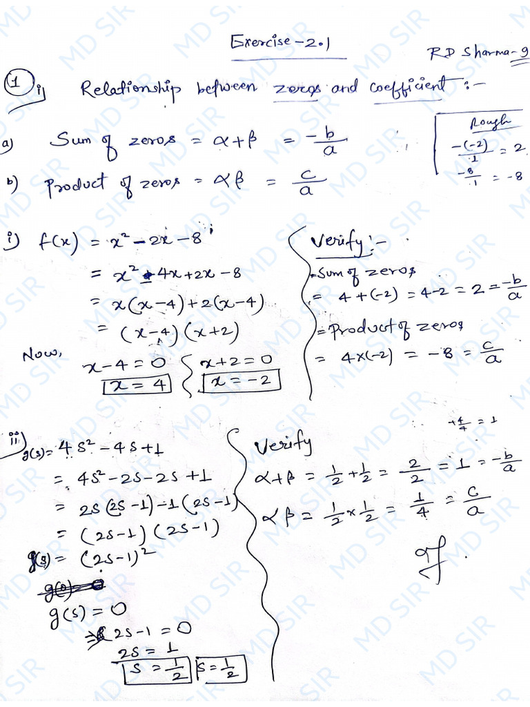 RD Sharma Class 10 - Polynomials - Notes by MD SIR | PDF