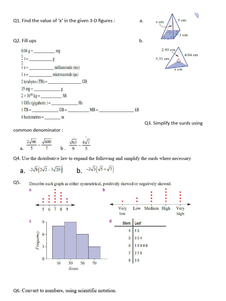 Maths Test Questions 5.2 | PDF