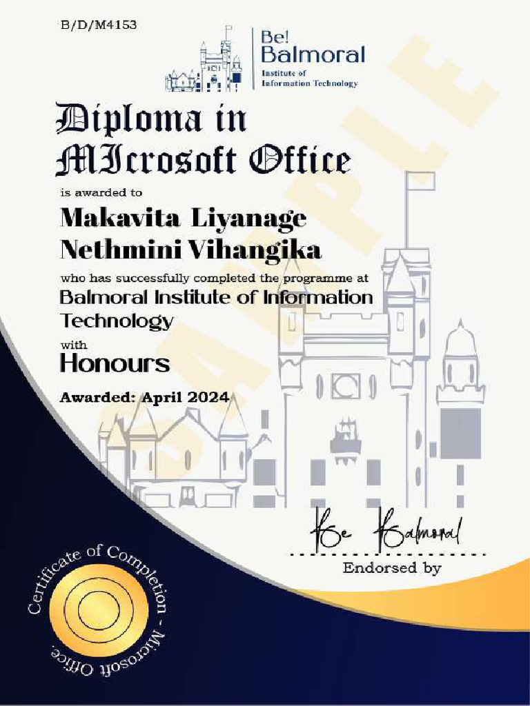 Diploma in Microsoft Office- Sample Certificate & Transcript | PDF