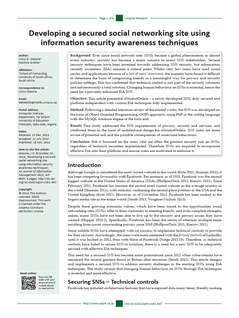 Sajim V16i1 607 | PDF | Social Networking Service | Privacy