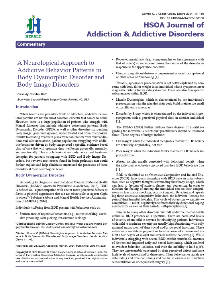 A Neurological Approach To Addictive Behavior Patterns in Body ...