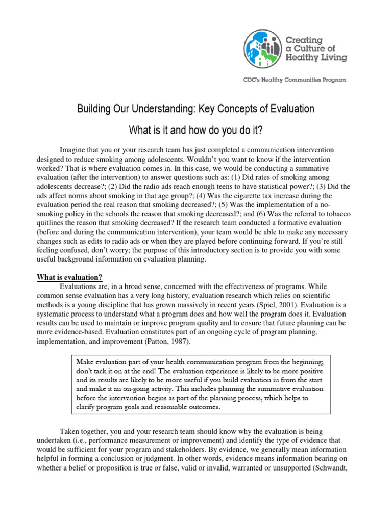 Eval Planning | PDF | Evaluation | Preventive Healthcare