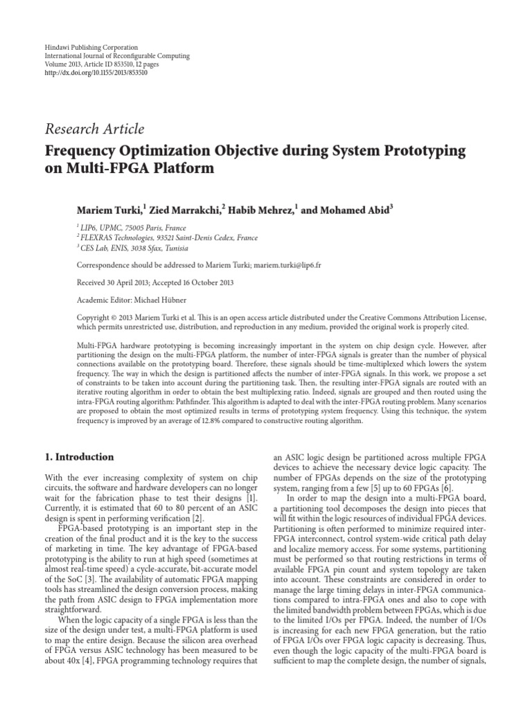 Frequency Optimization Objective During System Prototyping On Multi Fpga Platform Pdf Field