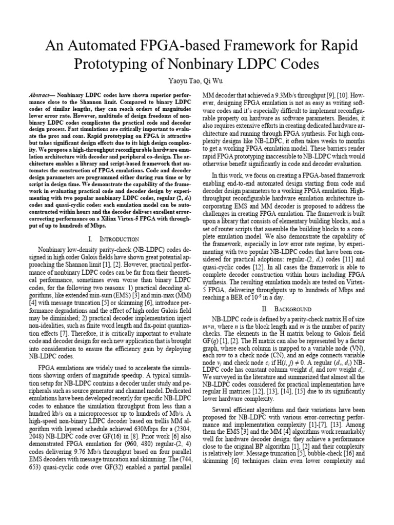 FPGA Framework for Nonbinary LDPC Codes | PDF | Low Density Parity ...