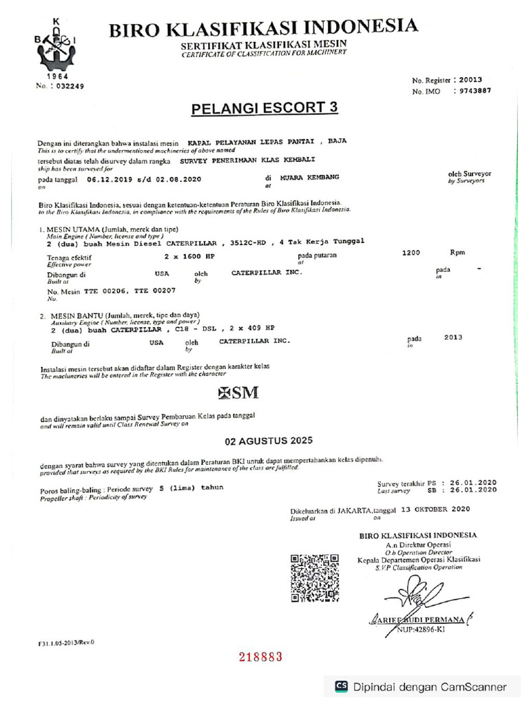 12.Certificate class for machinery BKI | PDF
