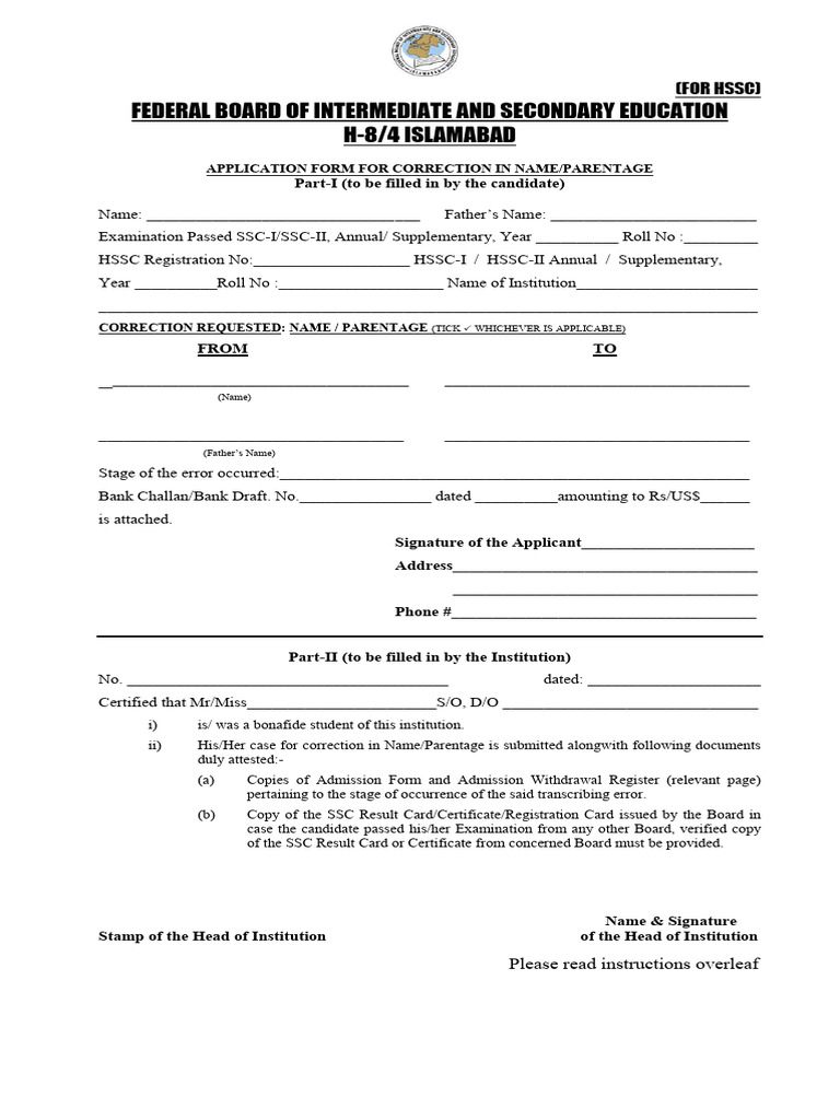 CORRECTION-PROFORMA-HSSC (1) Fbise | PDF