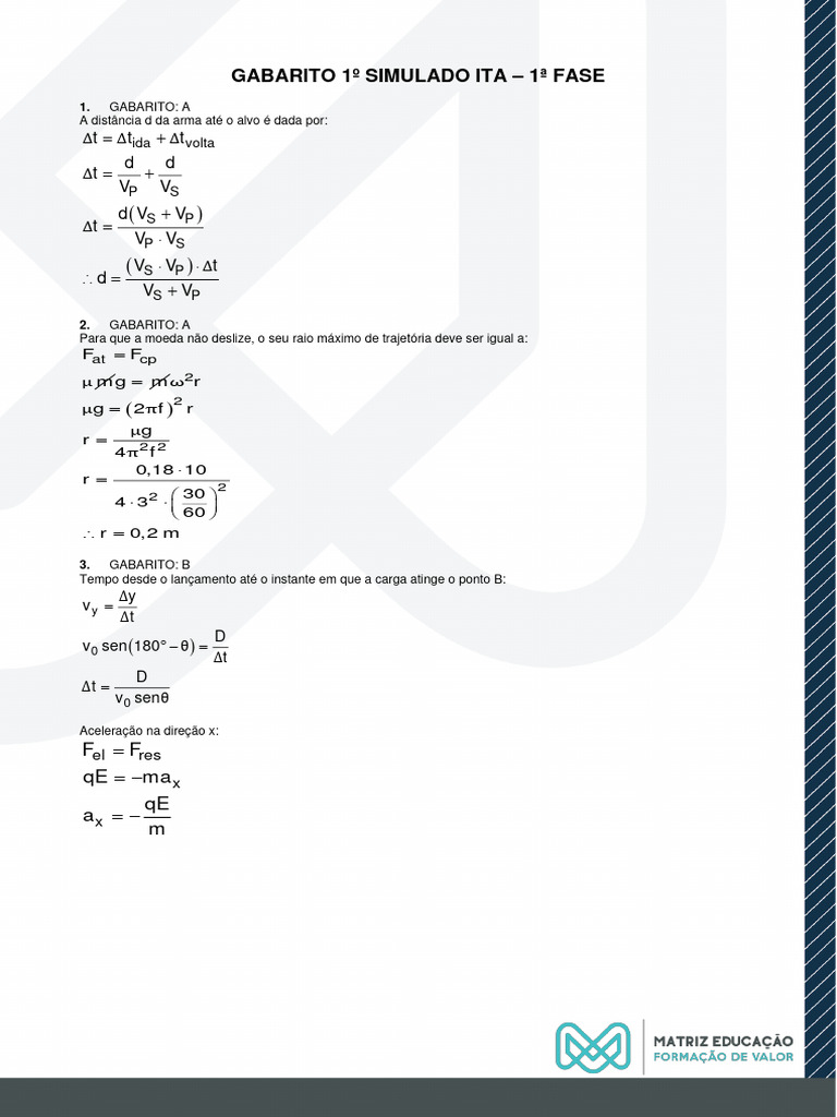 CICLO 1 - GABARITO SIMULADO 1Â Fase ITA | PDF | Coloide | Substancias químicas