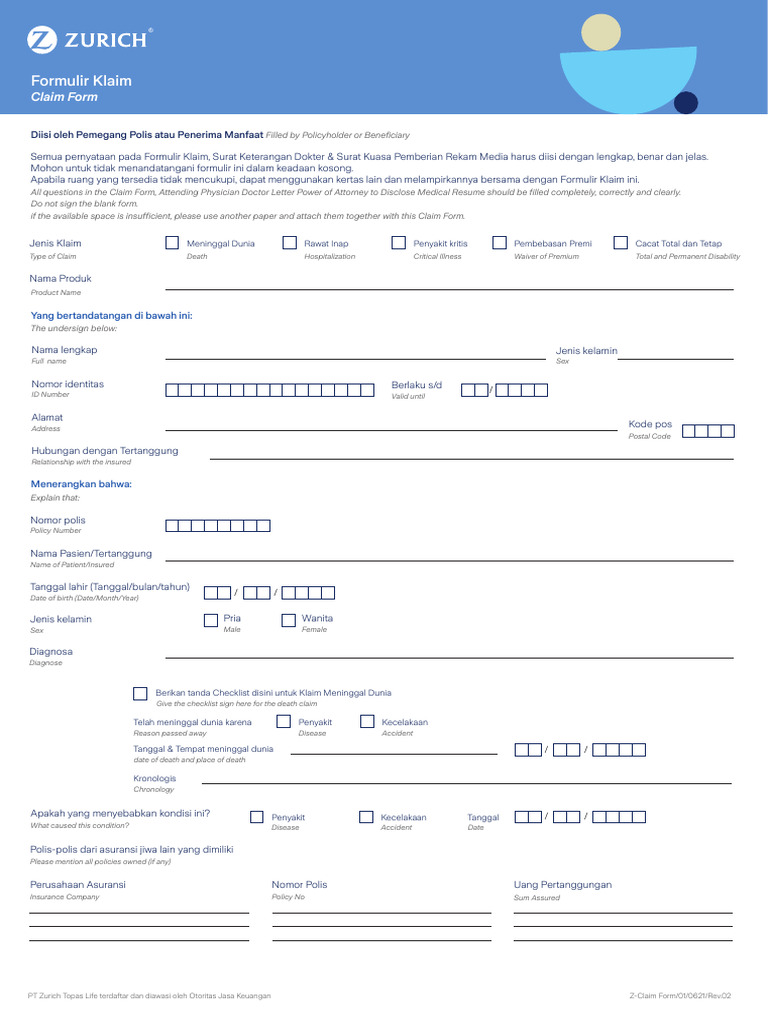 Formulir Klaim Zurich | PDF
