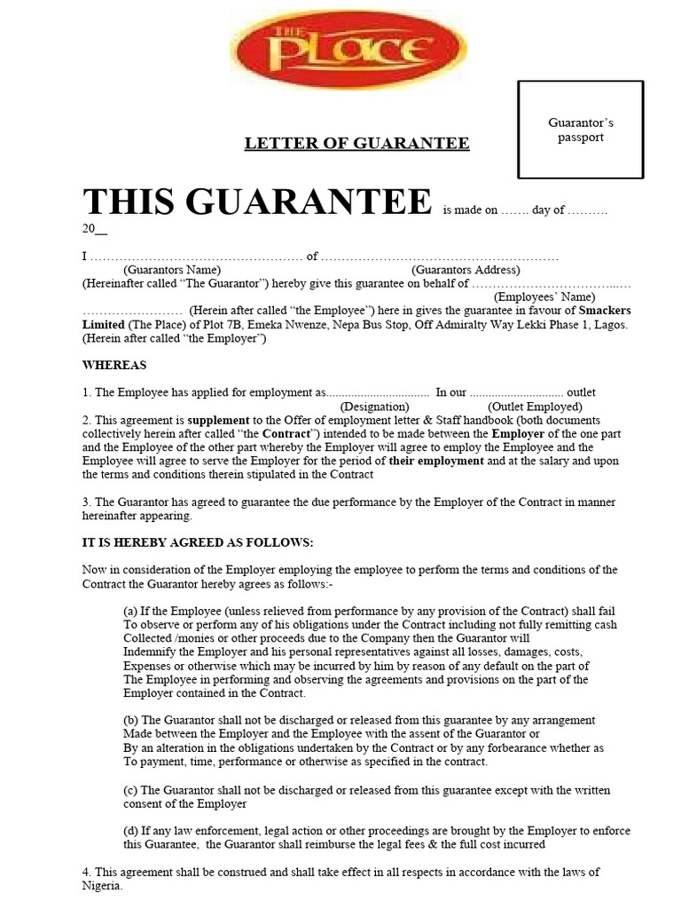 Employee Guarantee Letter Template | PDF | Guarantee | Business
