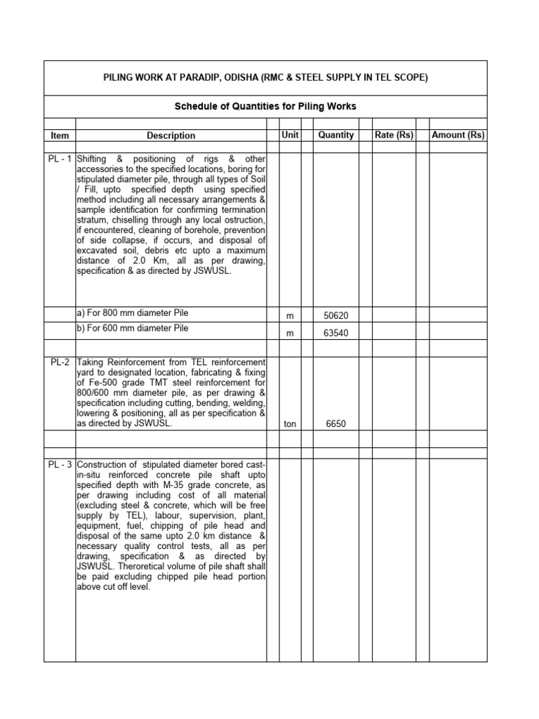 PILE_BOQ | Download Free PDF | Deep Foundation | Building Engineering